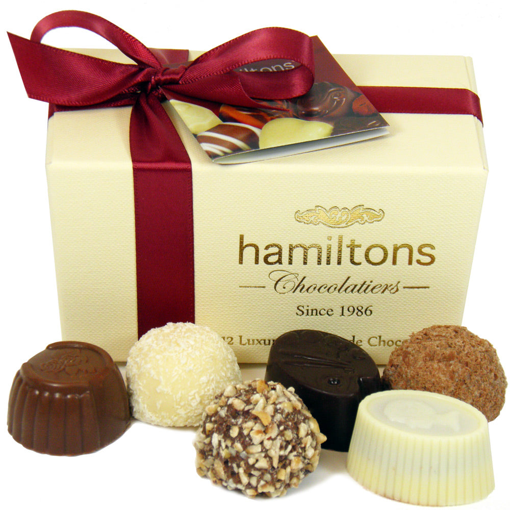 Ivory Ballotin Luxury Box | 12 Gourmet Handmade Chocolates | Hamiltons ...