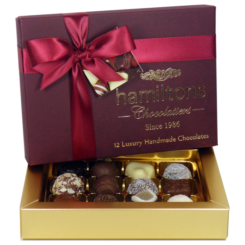 Premium Burgundy Luxury Chocolate Box | 12 Handcrafted Treats ...