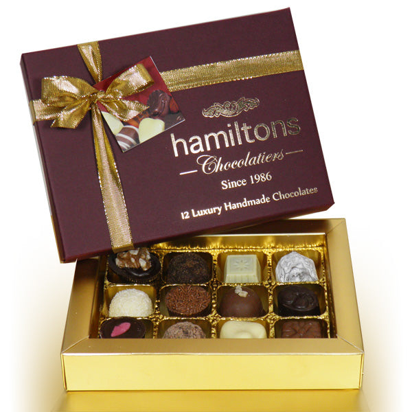 Luxury Burgundy Christmas Chocolate Gift Box | 12 Handcrafted Treats ...